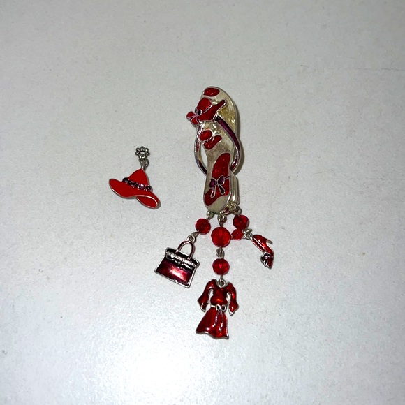 Vintage | Jewelry | Vintage Red Hat Society Sandal Brooch Pin Red Hat ...